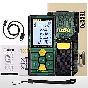 Laser Measure Rechargeable, TECCPO Laser Distance Meter 196ft, 99 Sets Data Storage, Electronic Angle Sensor, 2.25' LCD Backlit, Mute Function, Measure Distance, Area, Volume, Pythagoras - TDLM10P