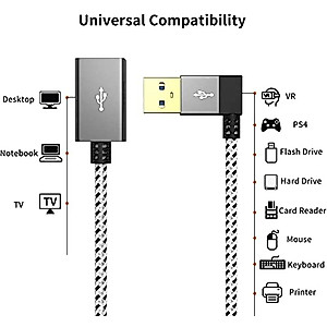 CableCreation Short USB 3.0 Extension Cable 1FT, Left Angle USB 3.0 Male to Female Extender Cord, 90 Degree USB 3.0 for VR, Playstation, Xbox, Keyboard, Space Gray 0.3m