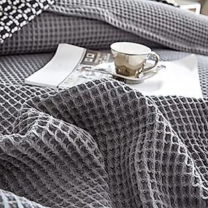 Filament Alley 100% Cotton Waffle Weave Bed Blanket Charcoal Grey Full Queen 90x90 Inch Breathable Lightweight Comforter Throw Blanket Travel Throw Blanket Couch Bed Sofa