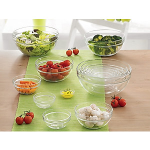 Luminarc Stackable Glass Bowls Set with White Lids, STD, Clear