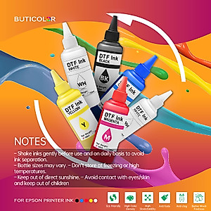 DTF Ink 6000ML,Heat Transfer Printing Ink Transfer Ink for PET Film,Refill for DTF Printers-Epson ET-8550,L1800,XP15000, L800,R3000,R1900,R2400,R350,P400,P800(6*1000ml,2W/BK/C/M/Y)