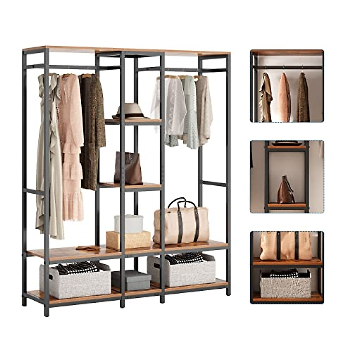soges Garment Racks with 5 Tiers Shelves 2 Rod Clothes Rack FreeStanding Rack Organizer Storage for Hanging Clothes and Storage