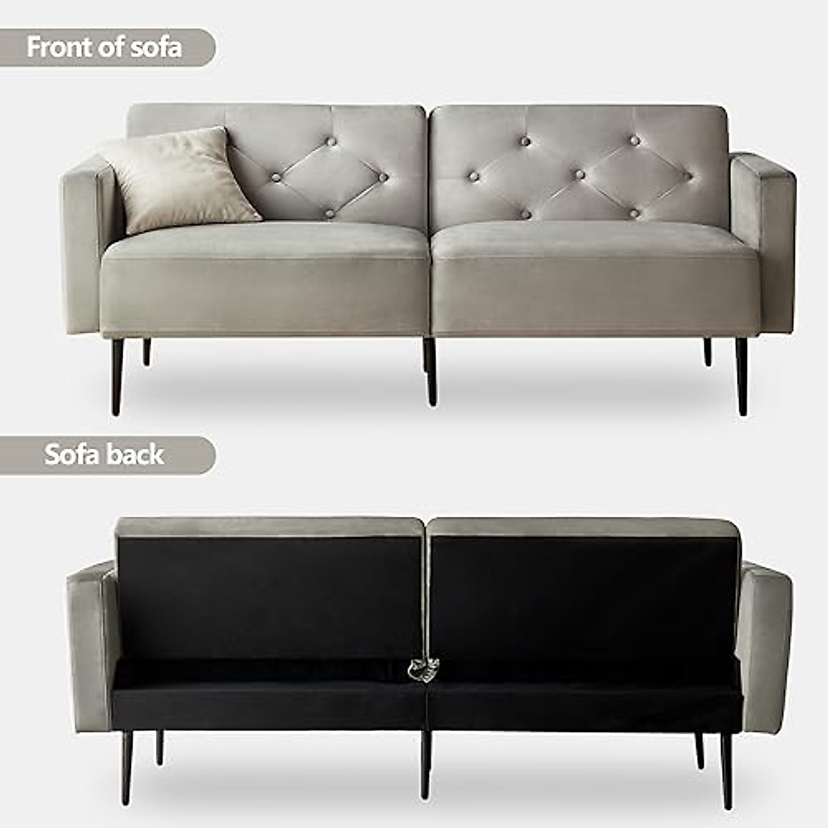 Wimarsbon Futon Sofa Bed,74" Convertible Sleeper Couch,Upholstered Loveseat with Adjustable Back,Arms and High Strength Metal Legs,Memory Foam Cushion,Suit for Living Room Office