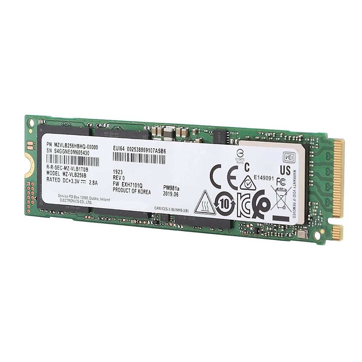 PM981a Nvme m.2 2280 Interface Internal Solid State Drive PCI E Solid State High Speed 3500MB/S Reading 2300MB/S Writing Suitable for High End Motherb (256GB)