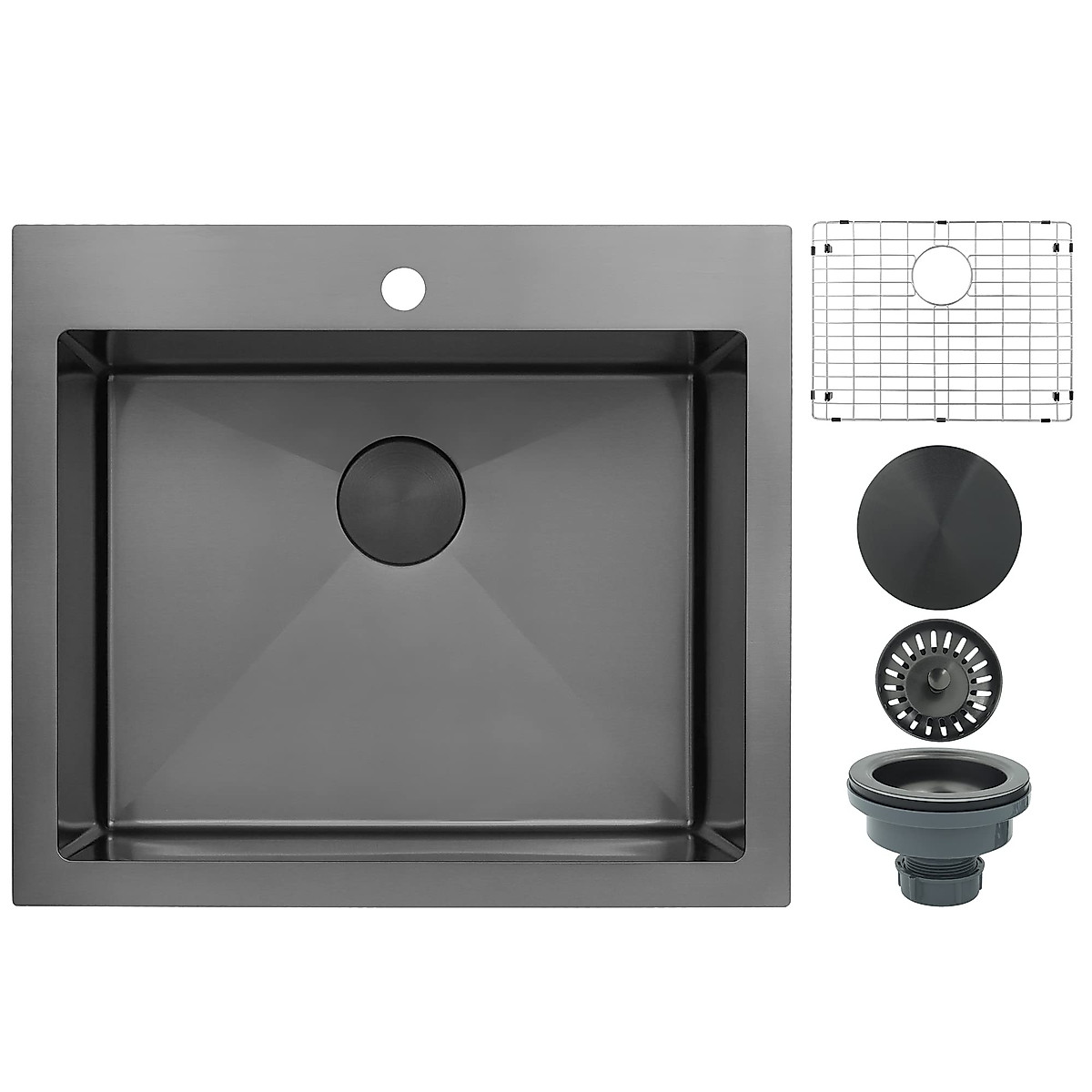 Zeesink Black Kitchen Sink 25" X 22",Single Bowl Kitchen Sink,Drop In Utility Sink,Top Mount Bar Sink,Stainless Steel Kitchen Sink