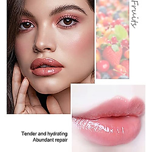 Alisesun 4 Pcs Fruit Roll-on Lip Gloss Set, Clear Lip Gloss Crystal Jelly Liquid Lipstick, Plumping Lip Oil Moisturizing Hydrating Non-Sticky, Nice Gift for Women Girl
