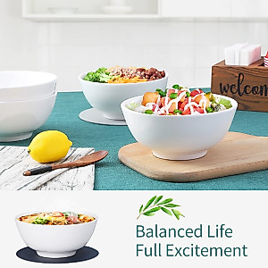 Wwyybfk 38oz Ceramic Soup Bowls, 7'' White Cereal Bowls Reusable Porcelain Bowl Set with Heat Insulation Pads Dishwasher & Microwave Safe for Home Kitchen Use