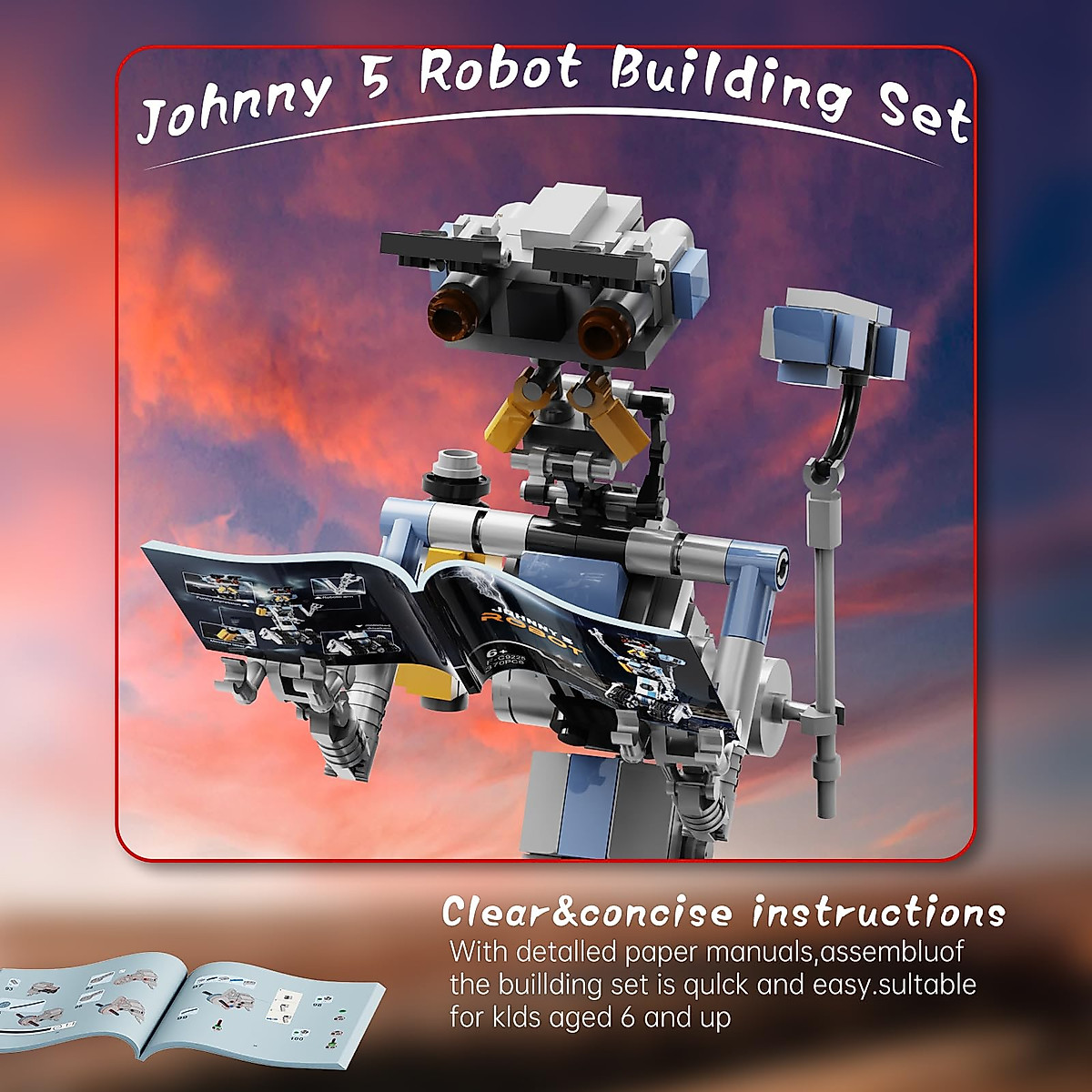 370 Pieces Johnny 5 Robot Building Set, Short Open Circuit Johnny Five Robot Model Toys, Compatible for Lego, Educational Gift Set for Ages 8-14 Boys