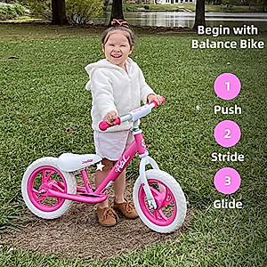 JOYSTAR 14 Inch Balance Bike for Boys Girls 3T to 6 Years Old Push Toddler Balance Bikes with Footboard 14" Child Glider Kids Pink
