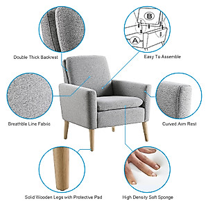 Lohoms Accent Chair Set of 2 Fabric Upholstered Comfy Arm Chair Mid-Century Modern Chair for Living Room, Bedroom, Dorm Furniture, Home Padded Seat Sofa Chair with Wood Legs Grey
