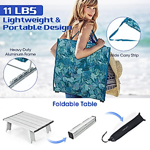 Tangkula 3 Pieces Beach Chairs for Adults, Lightweight Lawn Lounge Chairs with 5 Adjustable Recline Position, Zipper Pocket, Backpack 2 Pack Beach Chairs Set with Folding Side Table (Blue)