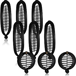 9 Pieces French Banana Clip Hair Comb Fishtail Hair Clip Comb and Round Banana Clip Flexible Ponytail Holder Interlocking Hair Styling Accessories for Women (Black)