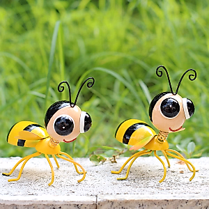 Cruis Cuka Metal Yard Art Garden Decor Cute Bee Lawn Ornament ​Hanging Wall Sculpture - Set of 2