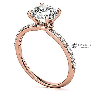 FACETS JEWELS 1.90 TCW Full White Moissanite Engagement And Wedding Ring For Women, Solitaire With Accents Ring For Her In - 18K Solid Rose Gold Size 3