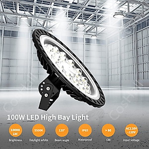 UFO LED High Bay Lights 100W 5 Pack,Super Bright 10000LM High Bay LED Shop Lights,6500K Daylight High Bay LED Lights,Waterproof High Bay Lighting,LED High Bay Light for Factory Warehouse Workshop