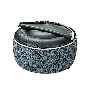 MAGPIE FABRICS Indoor/Outdoor Inflatable Stool Ottoman Pouf, Water Repellent Round Footrest Footstool with Foot Pump D20 xH9, Portable for Patio Garden Travel Camping or Home, Morgan Medal Blue