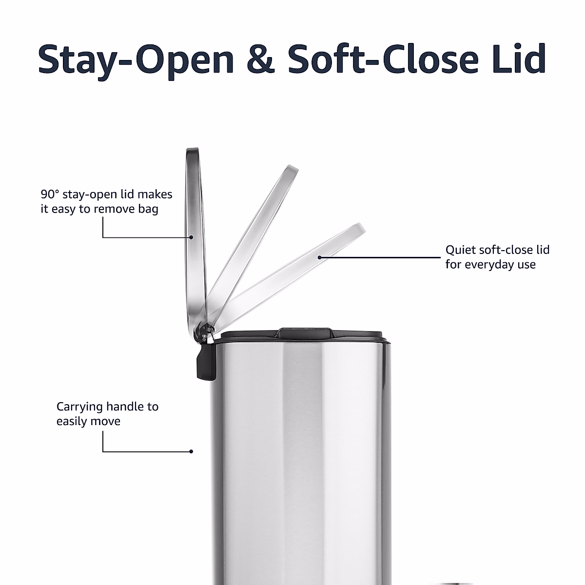 Amazon Basics 50 Liter / 13.2 Gallon Soft-Close, Smudge Resistant Trash Can with Foot Pedal - Brushed Stainless Steel, Satin Nickel Finish