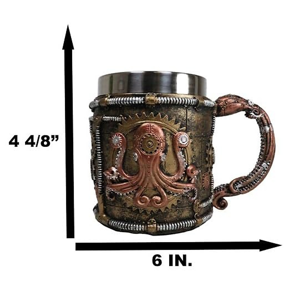 Ebros Brazen Steampunk Kraken Octopus Cyborg With Sculpted Robotic Gearwork Valves And Pipelines Beverage Drinkware Serveware Decorative Accent (Drinking Mug Cup)