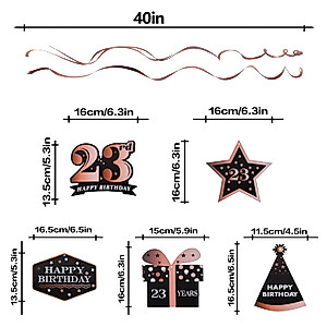 LINGTEER Happy 23rd Birthday Decorations,23rd Birthday Black with Rose Swirls Hanging Streamer Kit,Cheers to 23 Years Old Bday Foil Party Photo Backdrop Supplies.