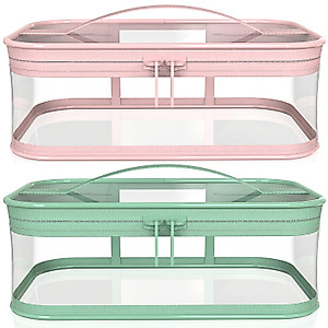 WANBAO 2 Pcs Transparent Makeup Bag Zipper Waterproof Portable Travel Storage Pouch, Pink Green