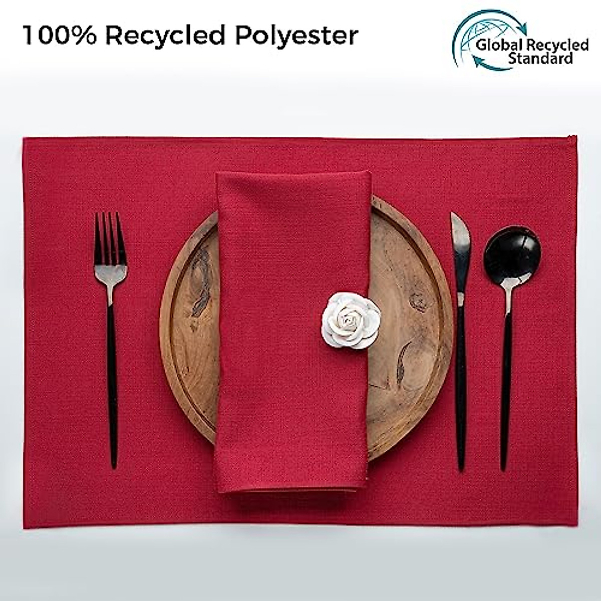 D'Moksha Homes Red Linen Placemats Set of 4-13 x 18 inch, Spring Placemats, Linen Look Recycled Fabric Tablemats, Red Placemats, Summer Placemats, Spring Placemats - Easy Care Machine Washable