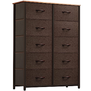 YITAHOME Tall Dresser with 10 Drawers, Furniture Storage Drawer Unit, Sturdy Steel Frame, Wooden Top & Easy Pull Fabric Bins, Organizer Tower Chest for Closet, Bedroom, Entryway, Nursery(Brown)