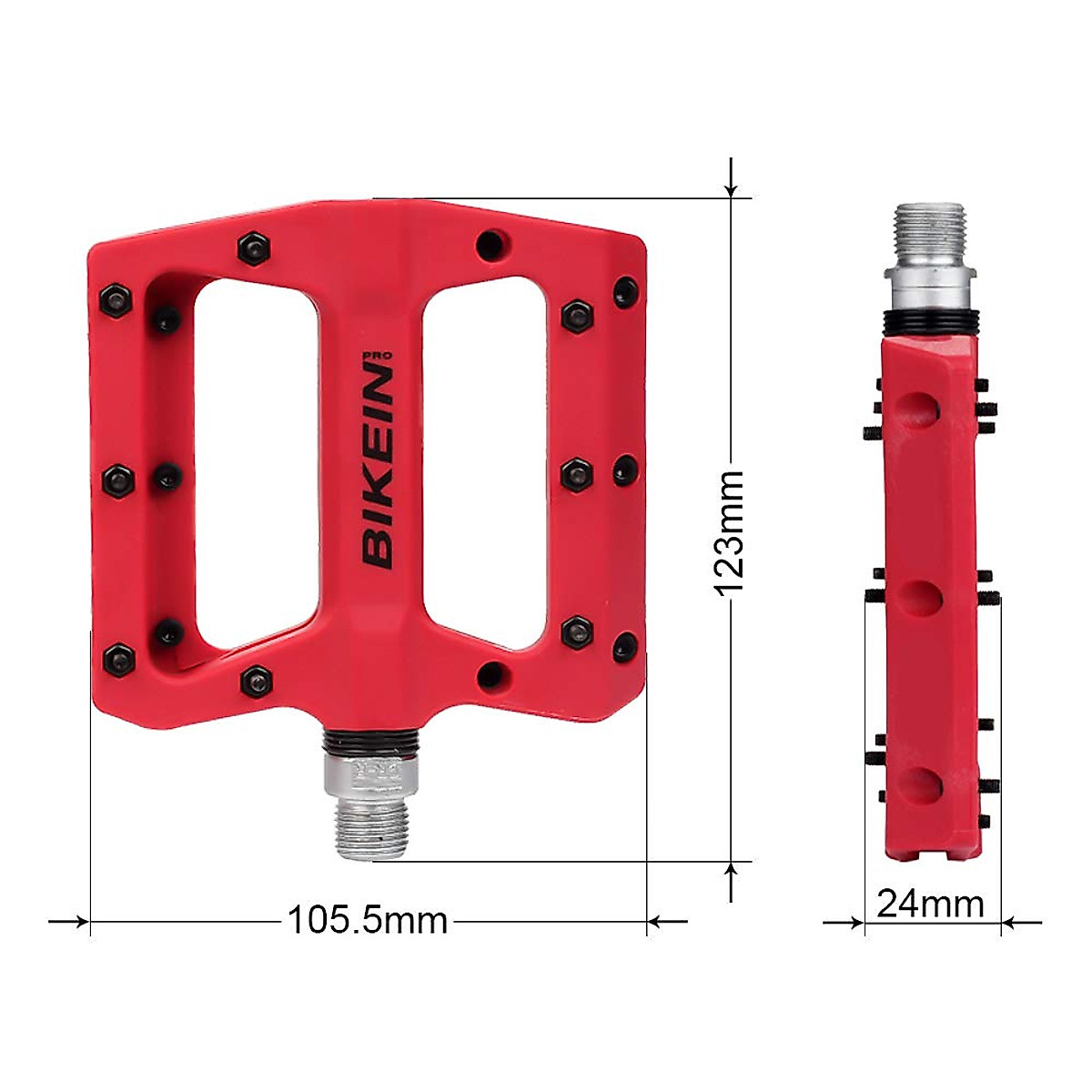 BIKEIN PRO MTB Bike Pedals Nylon Fiber Non-Slip 9/16 Inch Bicycle Platform Flat Pedals for Road Mountain BMX Bike Red
