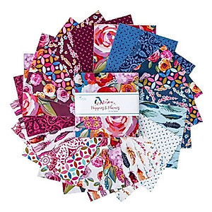 Lila Tueller Designs Poppies & Plumes 5" Stacker 42 5-inch Squares Charm Pack Riley Blake 5-14290-42