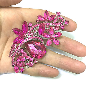 Ezing 4Pcs Pink Brooch Lot with Rhinestone Crystal Wedding Fashion Jewelry (Pink)