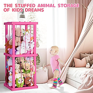 Wooden Stuffed Animal Storage, Extra Large Stuffed Animal Holder Plush Toy Organizer with Elastic Band, Stuffed Animal Zoo Storage for Nursery Play Room Bedroom Corner