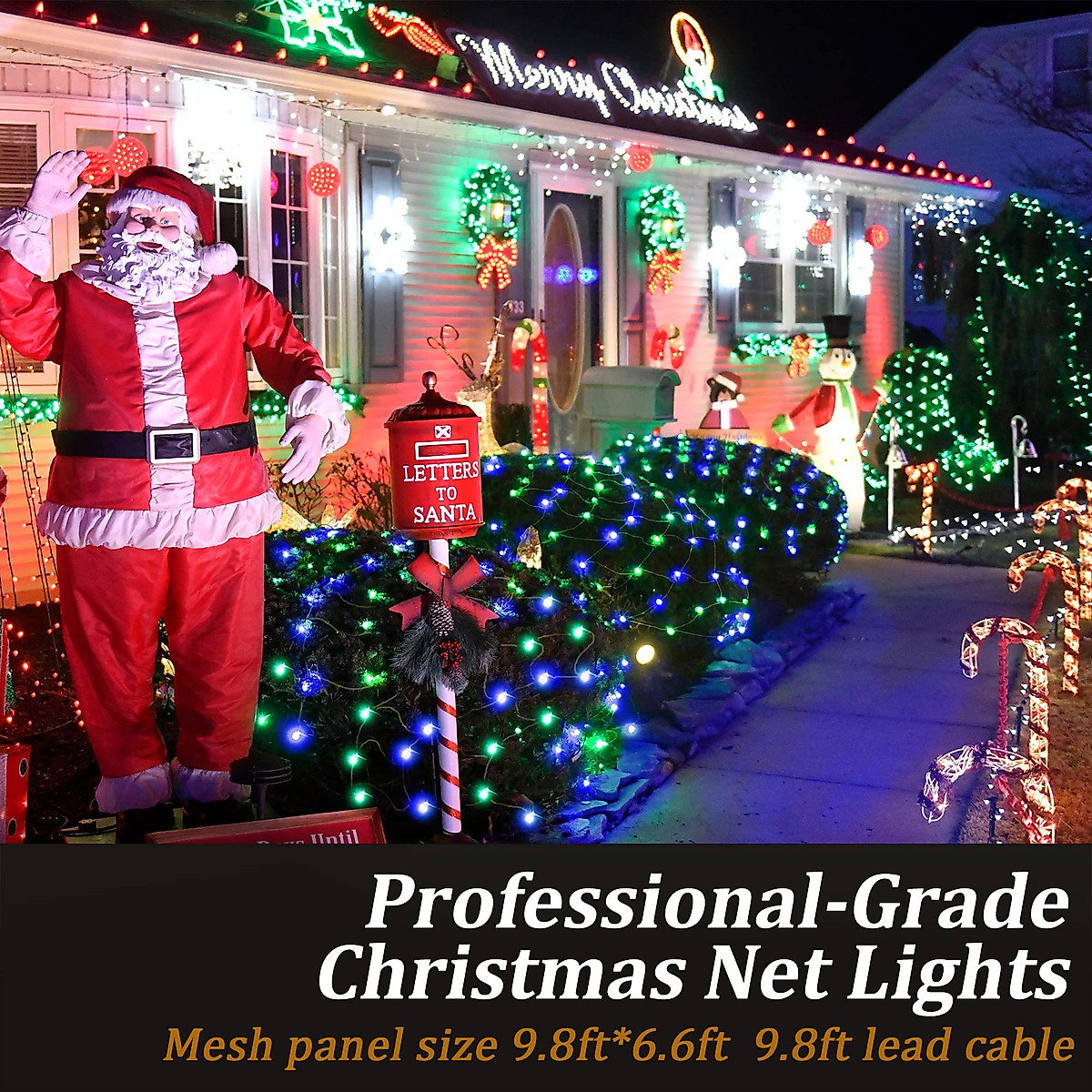 XURISEN 9.8ft x 6.6ft Christmas Net Lights,200 LED Mesh String Lights with Remote,8 Modes Connectable Net String Christmas Lights for Garden, Bushes, Wedding, Xmas Tree Decorations(Blue+Green)