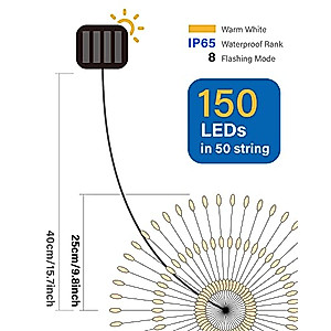 4 Pack Solar Fireworks Lights Clip On Lights 150 LED Waterproof Fairy String Lights 8 Modes Lighting Outdoor Lights Christmas Lights for Garden Patio Party Wedding Decorative (Warm White)