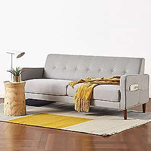 Mellow Adair Mid-Century Modern Loveseat/Sofa/Couch with Armrest Pockets, Light Grey