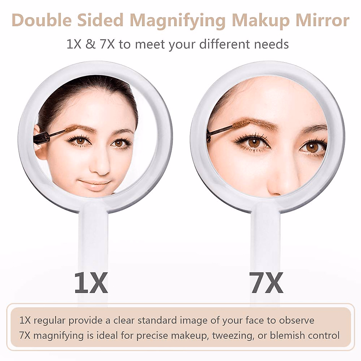 Gotofine Double Sided 1x - 7X Magnification Hand Held Makeup Mirror with Adjustable Stand,Clear (7X)