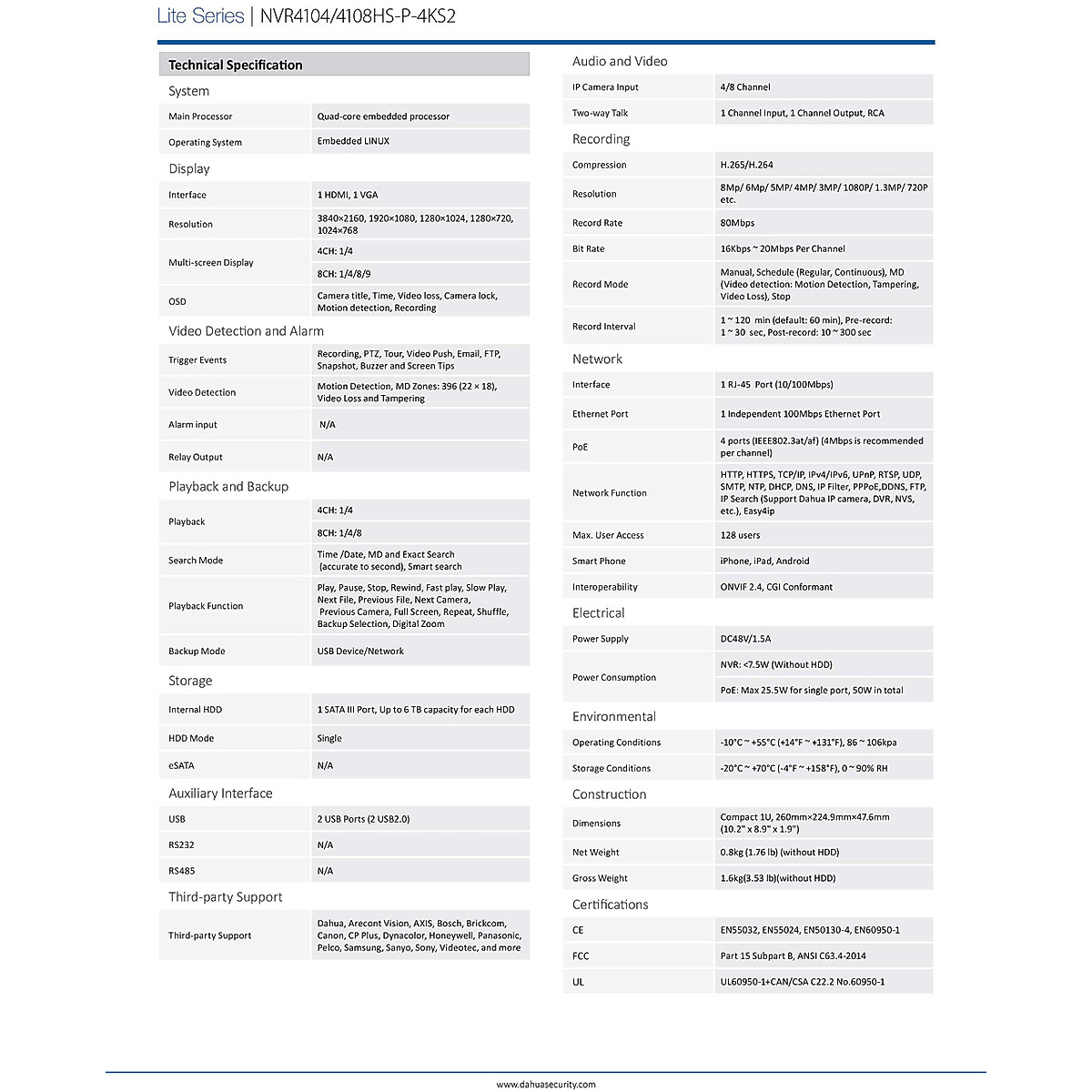Dahua OEM NVR4104HS-P-4KS2 4 Channel Compact 1U 4PoE 4K & H.265 Lite Dildo Network Video Recorder NVR