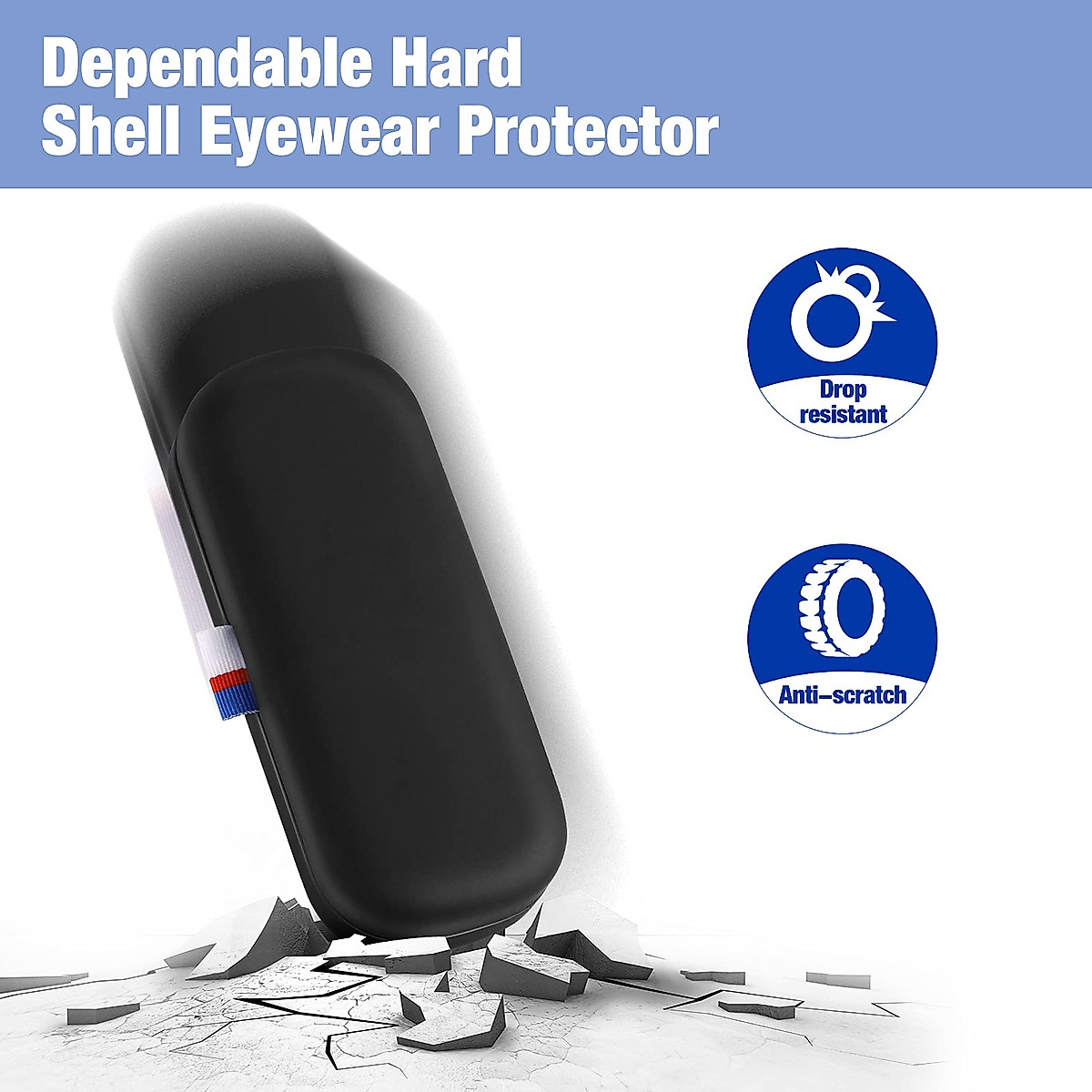 MoKo Eyeglass Case Hard Shell for Men Women, Unisex Portable Travel Protective Sunglasses Cases PU Leather Classic Glasses Storage Box Holder with Cleaning Cloth, Black