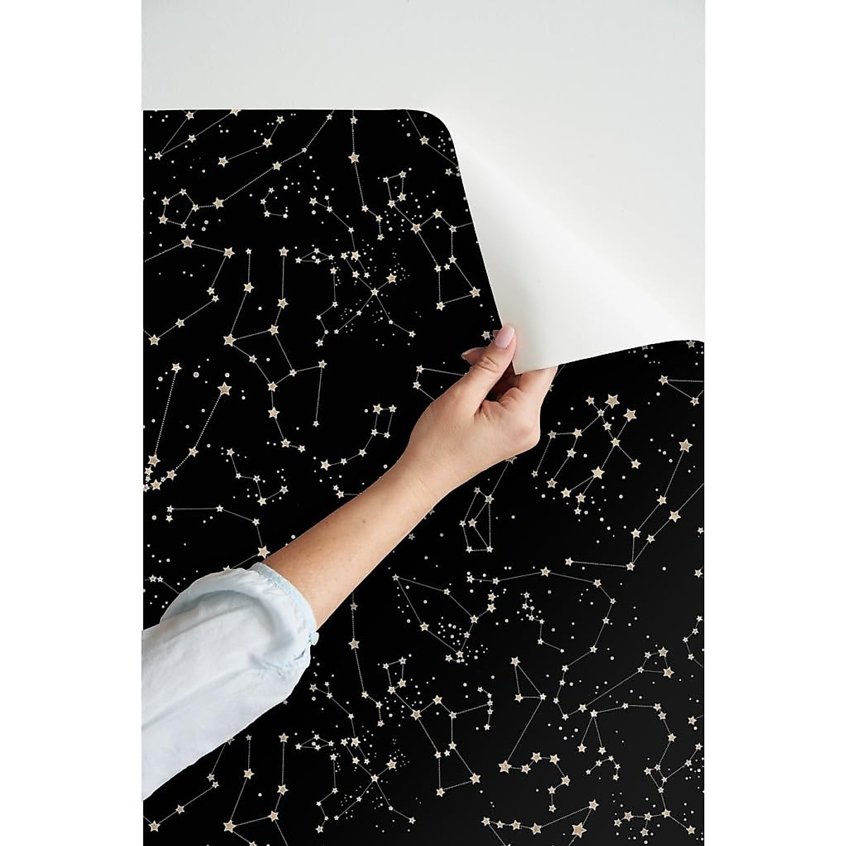 Peel & Stick Wallpaper Swatch - Constellations Black Background White Stars Space Night Time Custom Removable Wallpaper by Spoonflower