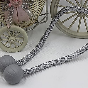 Strong Magnetic Curtain Tiebacks, 2 Pack Magnetic Tiebacks for Curtains Decorative Curtain Holdbacks Strap Modern Rope Drape Tie Backs for Outdoor Home Window Office Bathroom Round Design, Grey