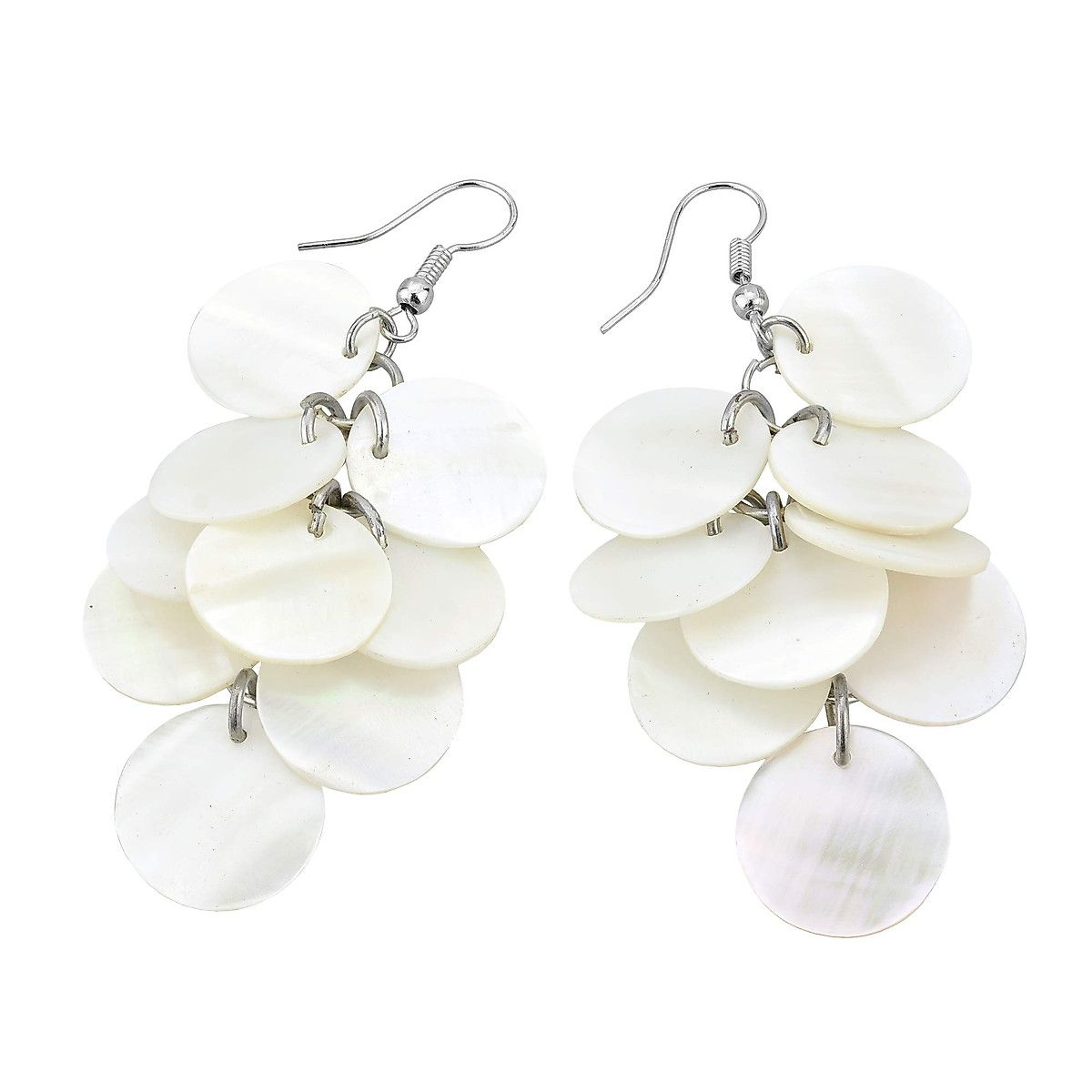 AeraVida Enchanting Cluster of White and Yellow Kabibe Shell Circles Handcrafted Dangle Earrings, 1.22x2.83 in