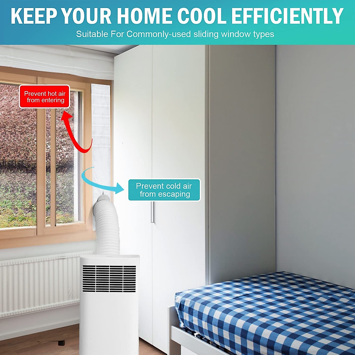 YoleShy Portable AC Window Seal for AC Unit, Portable AC Window Kit for Portable Air Conditioner Window Seal 25X102~160 cm AC Window Vent Kit with Zip and Adhesive Fastener AC Unit Window Seal