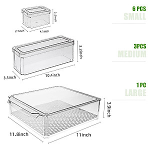 Santiccipa Refrigerator Organizers and Storage, 10 Pack Stackable Clear Drawer Storage Containers and Bins with Lids for Salad Bar, Fruits, Vegetables, Food, Produce, Kitchen and Fridge Organization