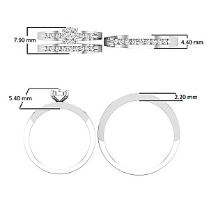 Dazzlingrock Collection 0.49 Carat Round Lab Grown White Diamond Cluster Wedding Trio Ensemble Set in in 925 Sterling Silver, Women Size 7.5 and Men Size 10
