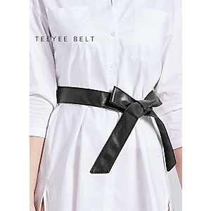 TeeYee Women Obi Belt Fashion Solid Color PU Leather 4.5cm Wide Waist Band 70 Inch in Extra Size (black)