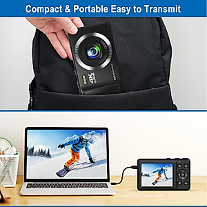 4K Digital Camera for Kids 44MP Compact Camera with 16X Digital Zoom, 2.4'' Autofocus Portable Point and Shoot Digital Cameras for Beginners, Boys, Girls with 32GB SD Card and 2 Batteries