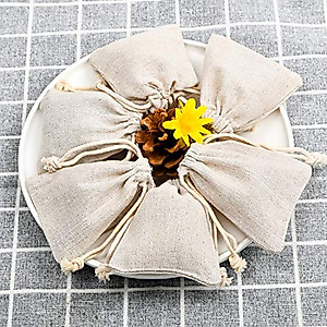 calary 100pcs Double Canvas Drawstring Bag Cotton Pouch Gift Sachet Bags Muslin Bag Reusable Tea Bag 2.75x4 Inch