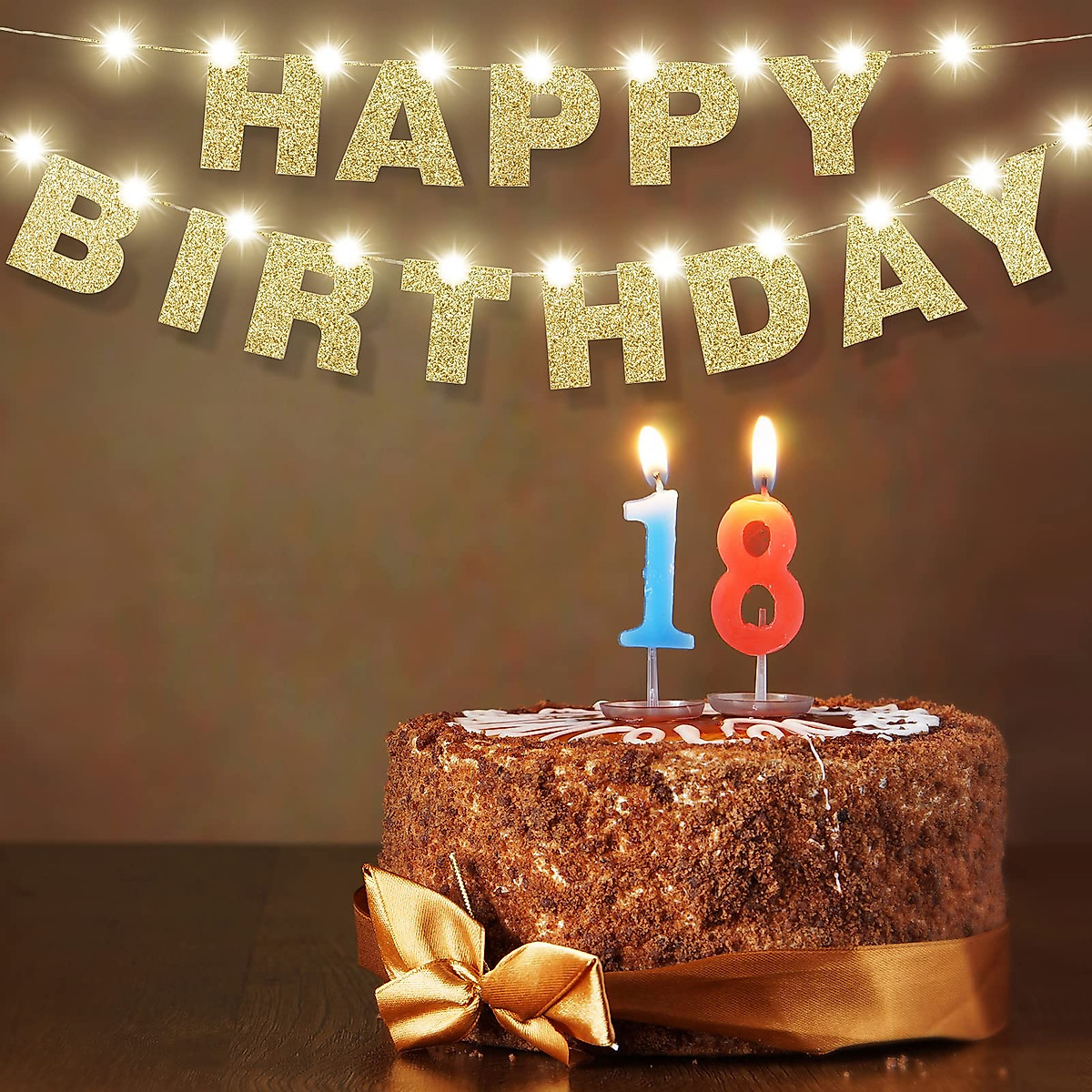 Happy Birthday Letters Banner Gold Happy Birthday Garland Decoration and 9.8 Feet Copper Wire Lights Birthday Banner Lights String for Birthday Party Decor Home Office Decor