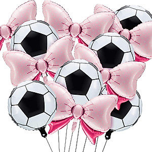 12 Pieces Gender Reveal Soccer Balloons Includes 6 Pink Bow Balloons and 6 Soccer Ball Balloons Party Favors Supplies Decoration Accessories for Gender Reveal Soccer Party, Baby Shower, Birthday