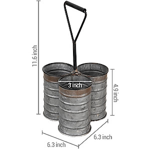 MyGift Galvanized Metal Flatware Holder for Party with Handle, 3 Compartment Picnic Utensil Holder Caddy