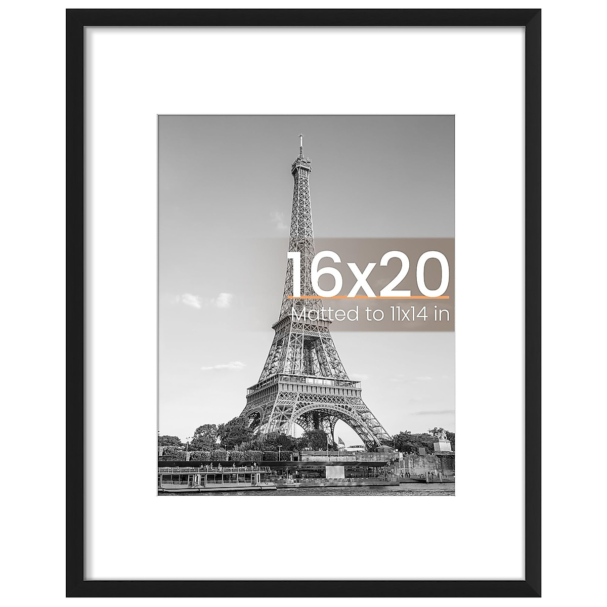 upsimples 16x20 Picture Frame, Display Pictures 11x14 with Mat or 16 x 20 Without, Wall Hanging Poster Frame, Black, 1 Pack