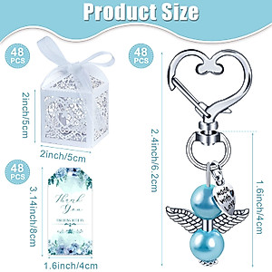 OurWarm Baby Shower Favors for Boys, 48 Sets Baby Shower Party Favors Including Angel Keychains, Favor Boxes and Thank You Cards Baby Shower Gifts for Boys Guests, Baptism Favors, Wedding Favors(Blue)